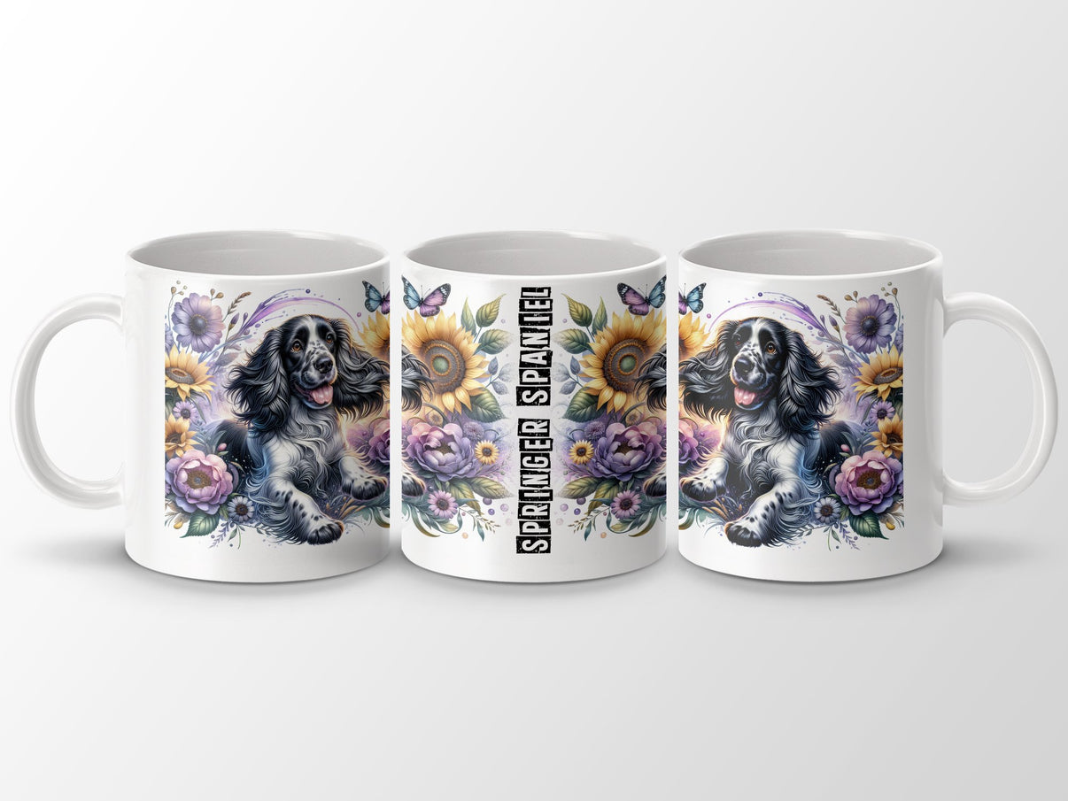 Springer Spaniel Floral Art Illustrated Design Dog Mug – Design Vybe