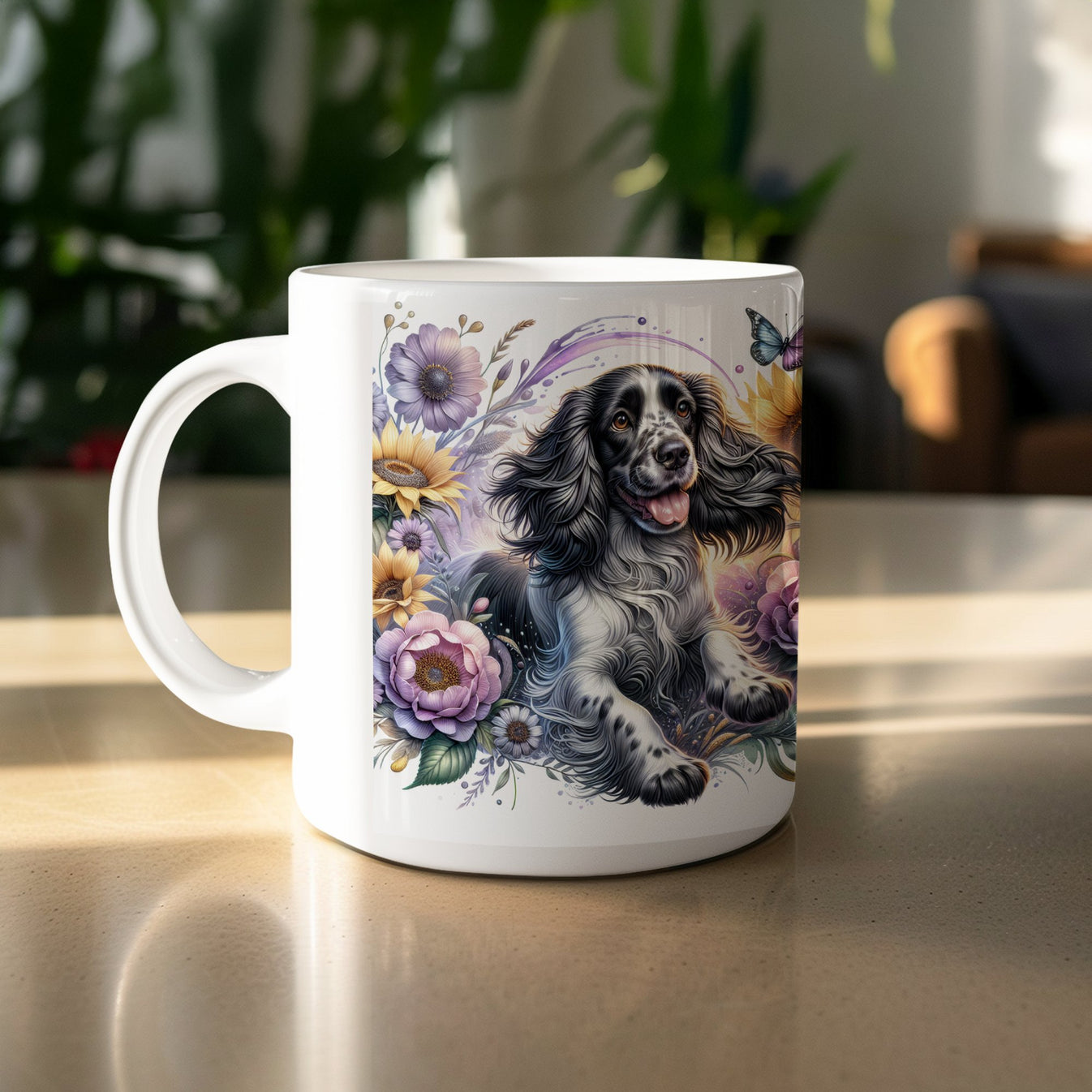 Springer Spaniel Floral Art Illustrated Design Dog Mug – Design Vybe